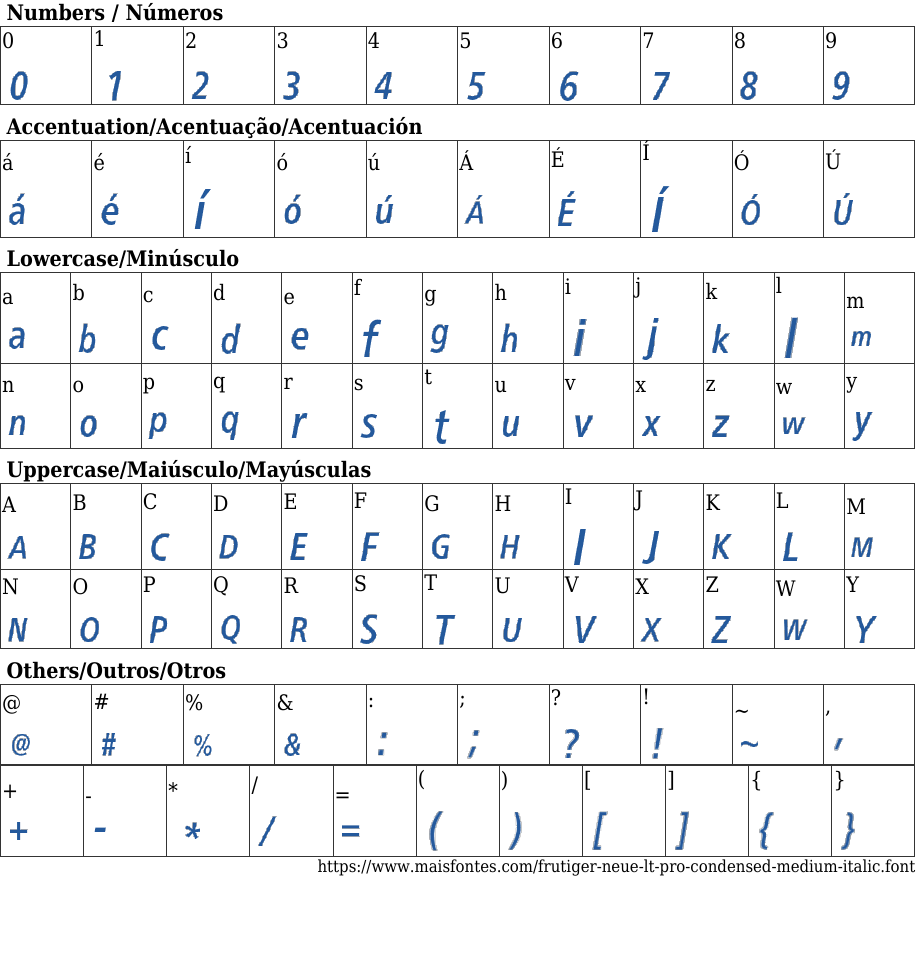Frutiger Neue LT Pro Condensed Medium Italic: Free Font Download ...