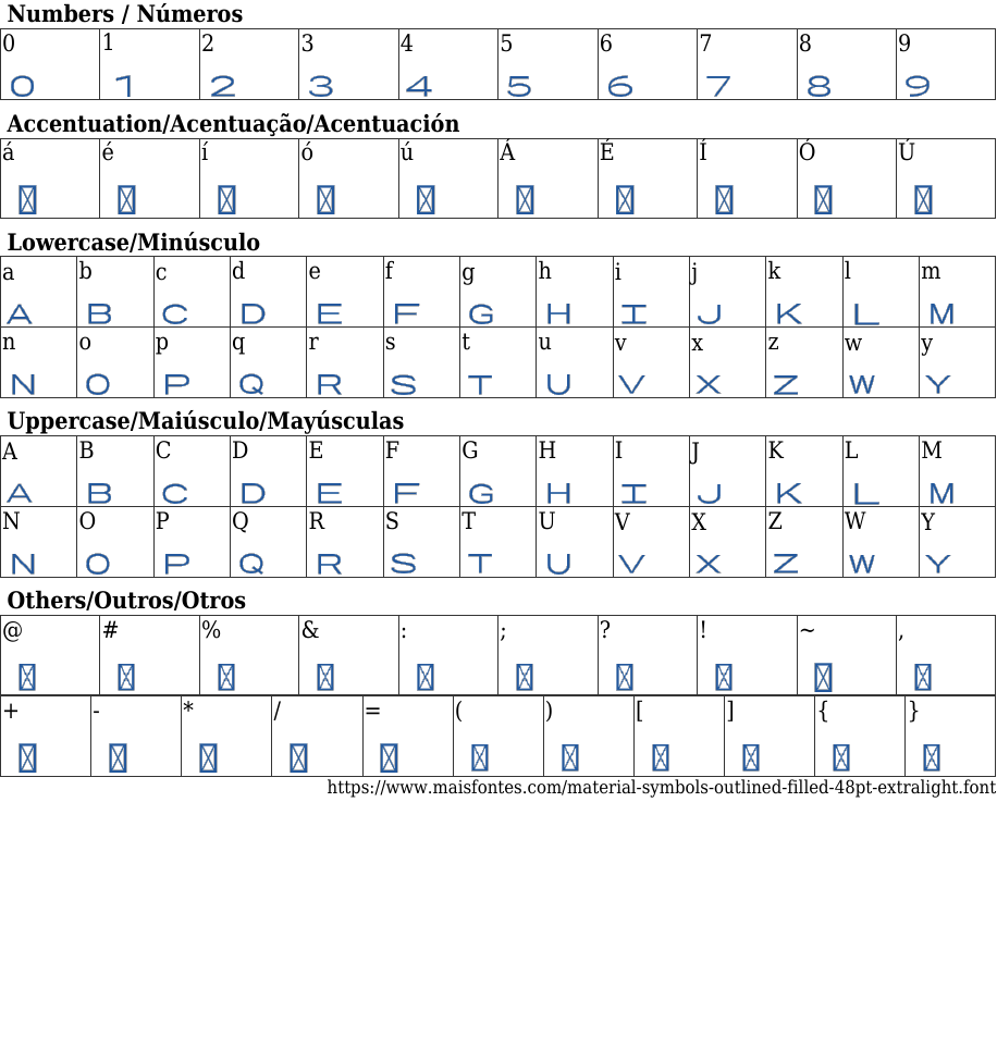 Material Symbols Outlined Filled 48pt ExtraLight: Free Font Download ...