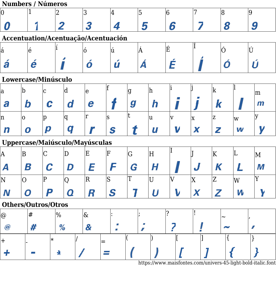 Univers 45 Light Bold Italic Font: Free Download | MaisFontes