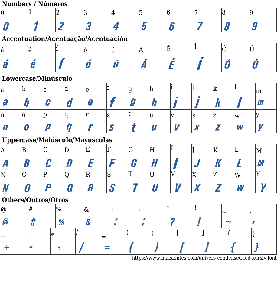 Univers Fed Condensed Kursiv Font: Free Download | MaisFontes